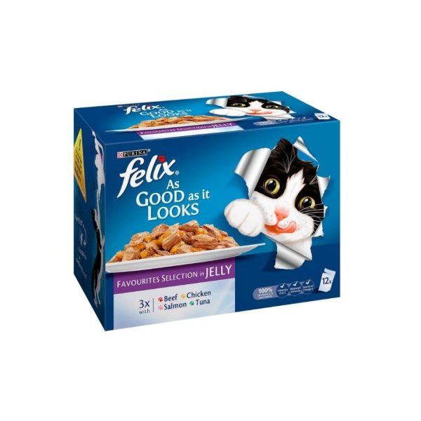 Felix Cat Food Favorite Selection in Jelly – 12 Pouch Box – 1.2 kg ...